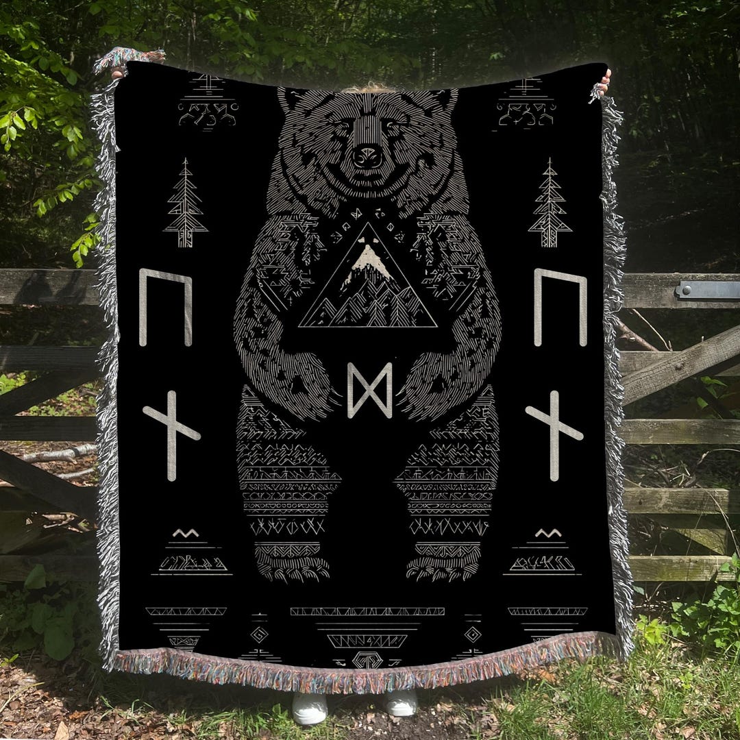 Woven Tapestry With Nordic Bear Logo and Runic Designs, Uruz, Dagaz - Etsy