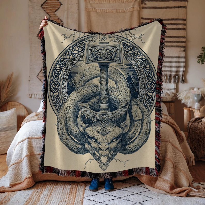 World Serpent Viking Mythology Woven Blanket | Jörmungandr Celtic ...
