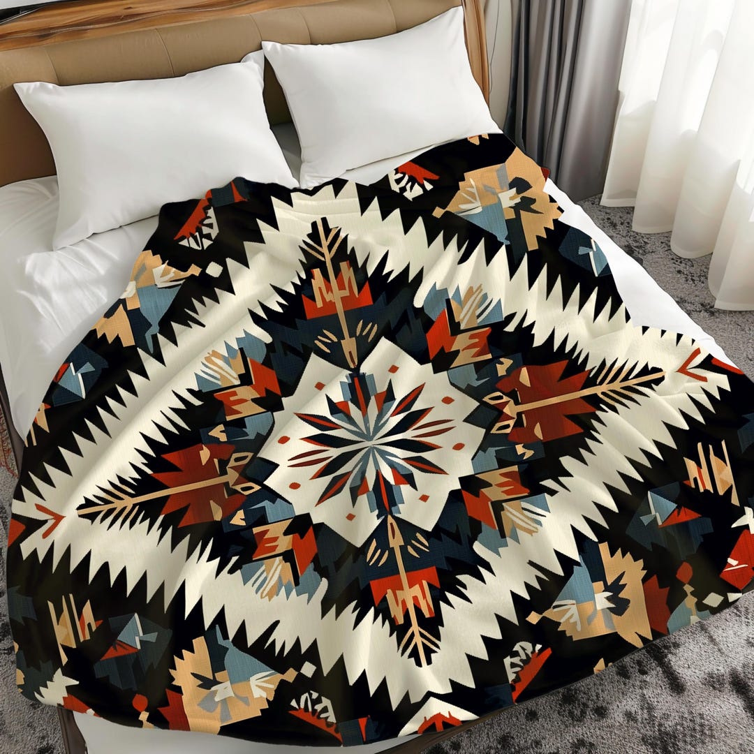 Native American Cherokee Inspired Blanket, Aztec Pattern, Tribal Art ...