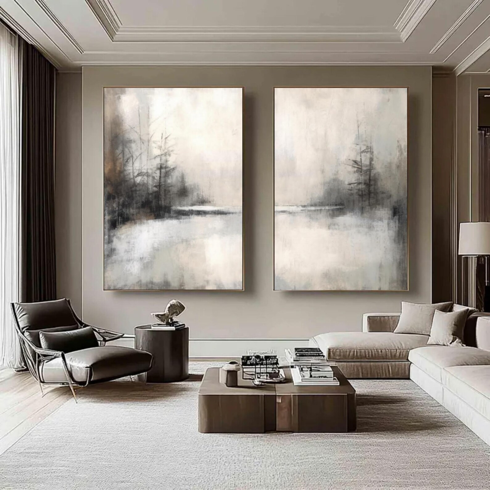 Large Abstract Landscape Hand-painted Oil Painting, Natural Gray Forest ...
