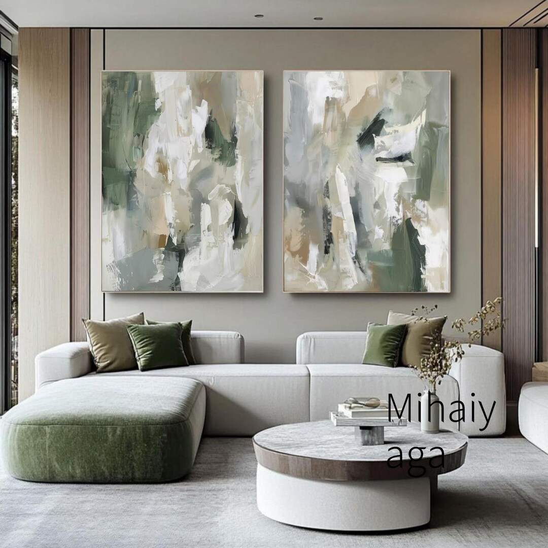 Large Green Texture Painting Dark Green Abstract Wall Art Sage Green ...