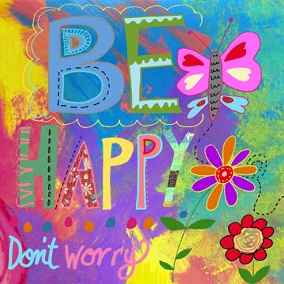 Items similar to Be Happy Collage Art, Inspirational Art Quote, Happy ...