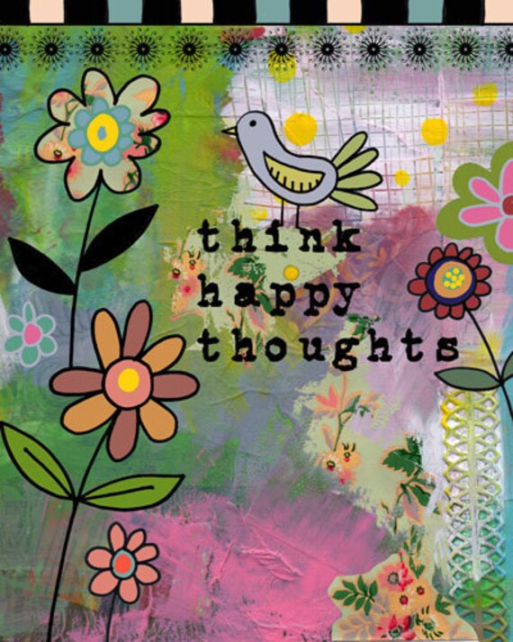 Items similar to Think Happy Thoughts, Inspirational Art Collage, Wall ...