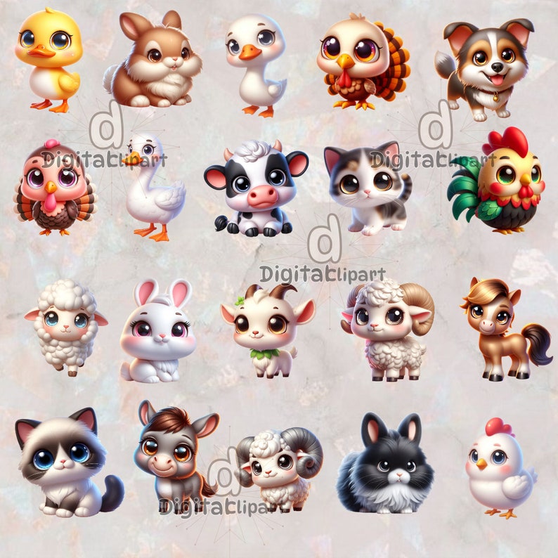 41 Cute Cartoon Animals, Farm, 3D Animal Clipart/ PNG, Nursery-clipart ...