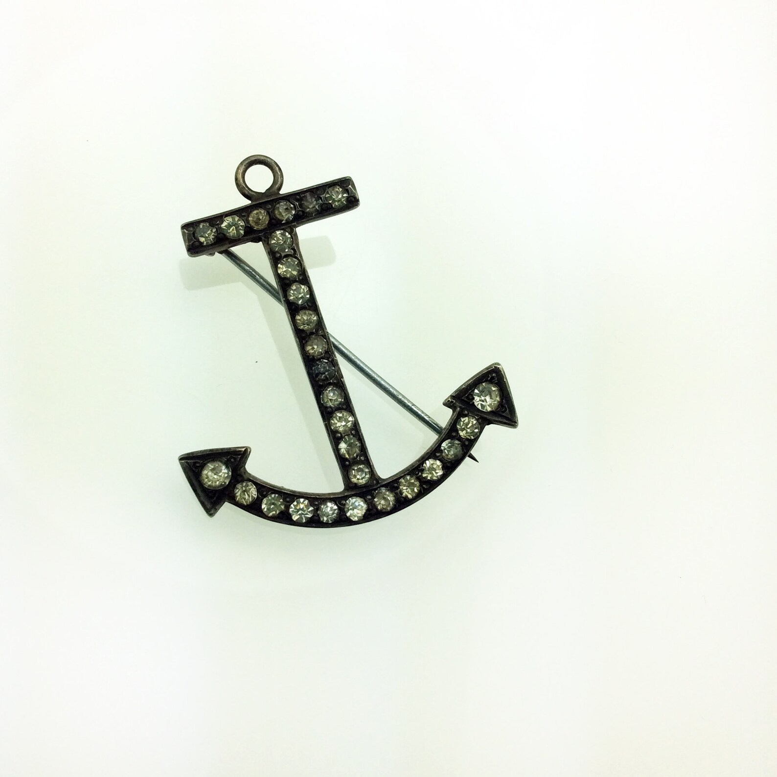Antique French Anchor Pin, Sterling Silver Paste Nautical Brooch ...