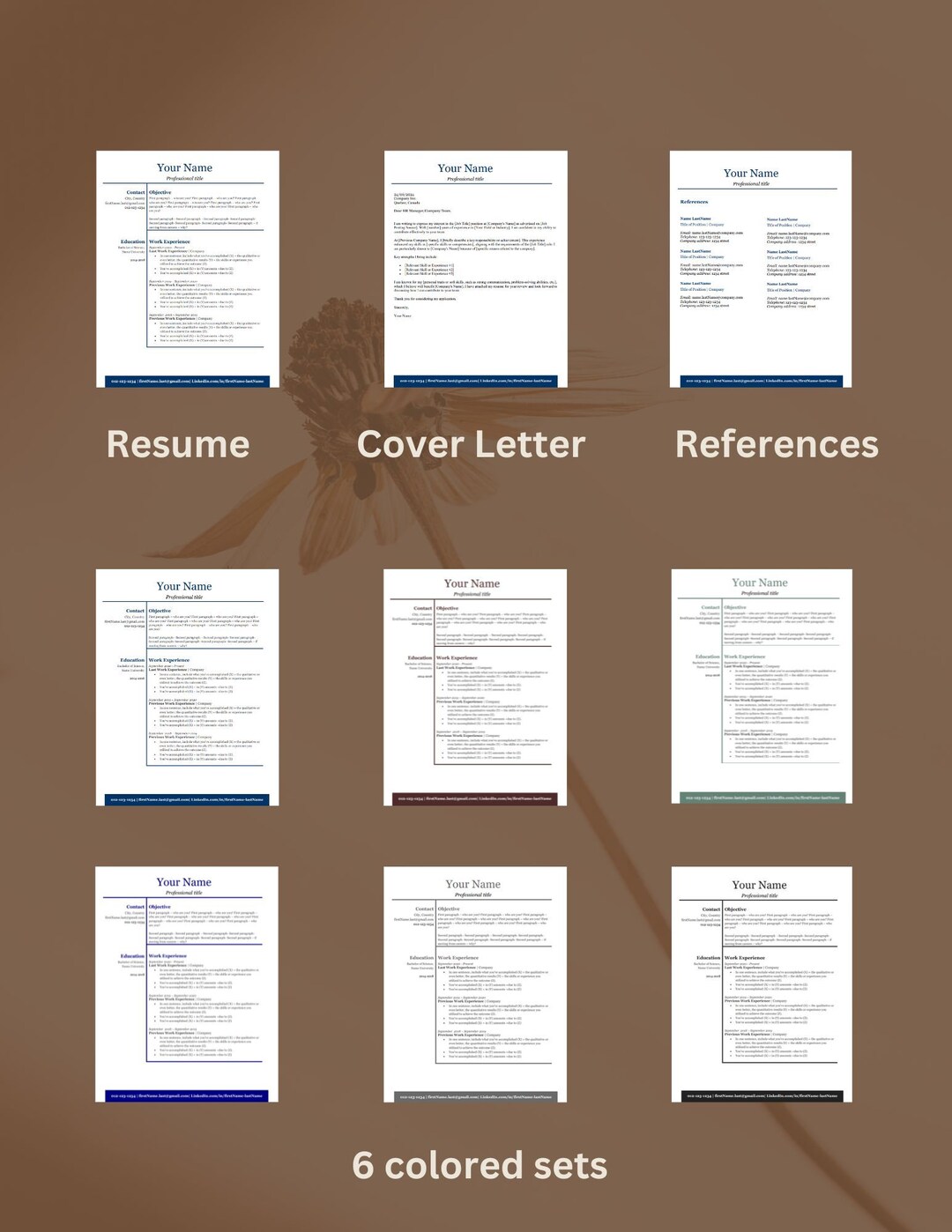 CV Template 2024 Microsoft Word Document 6 Colors Set of 3 Documents ...