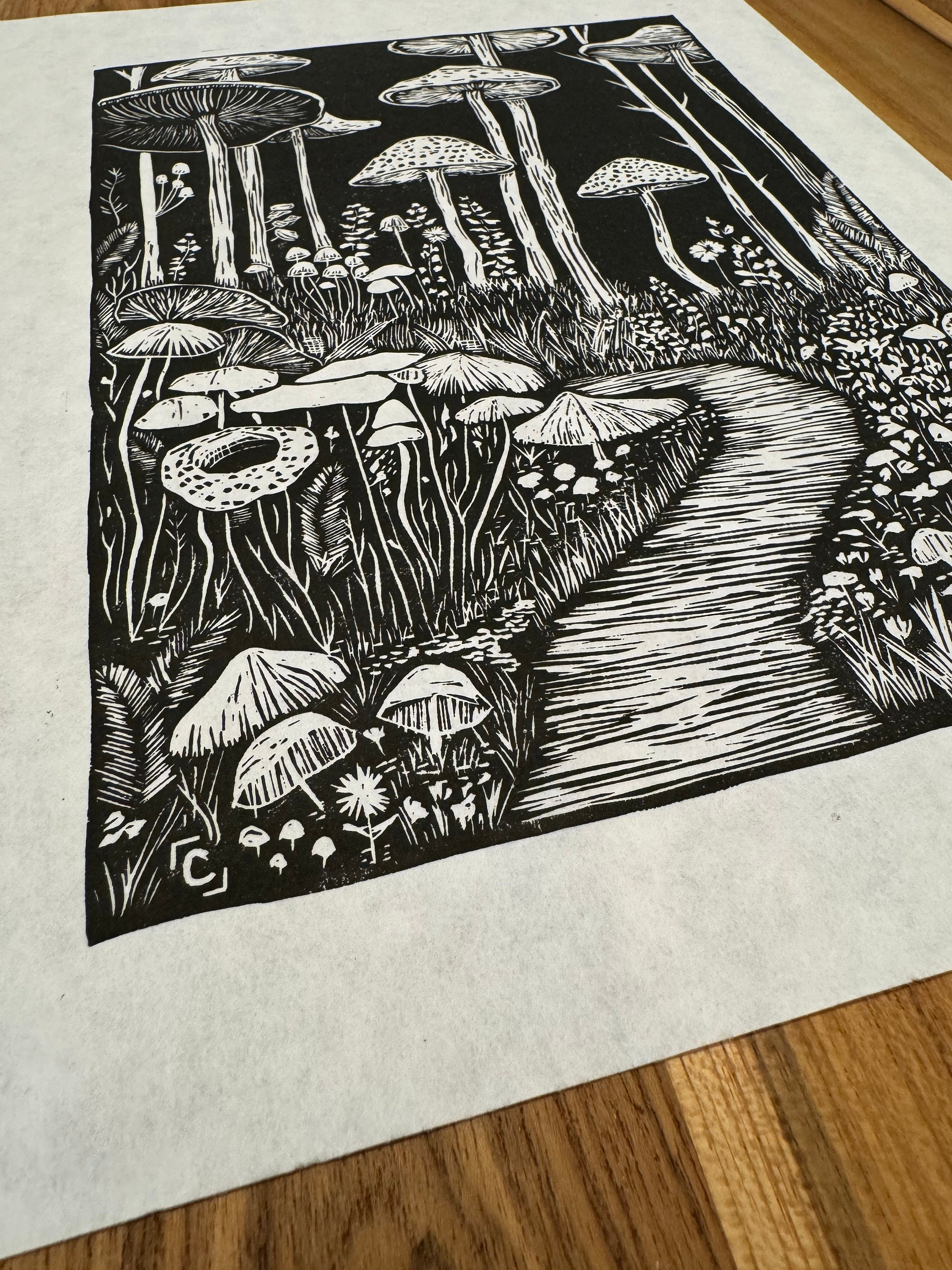 Enchanted Mushroom Forest, Linocut Print - Etsy