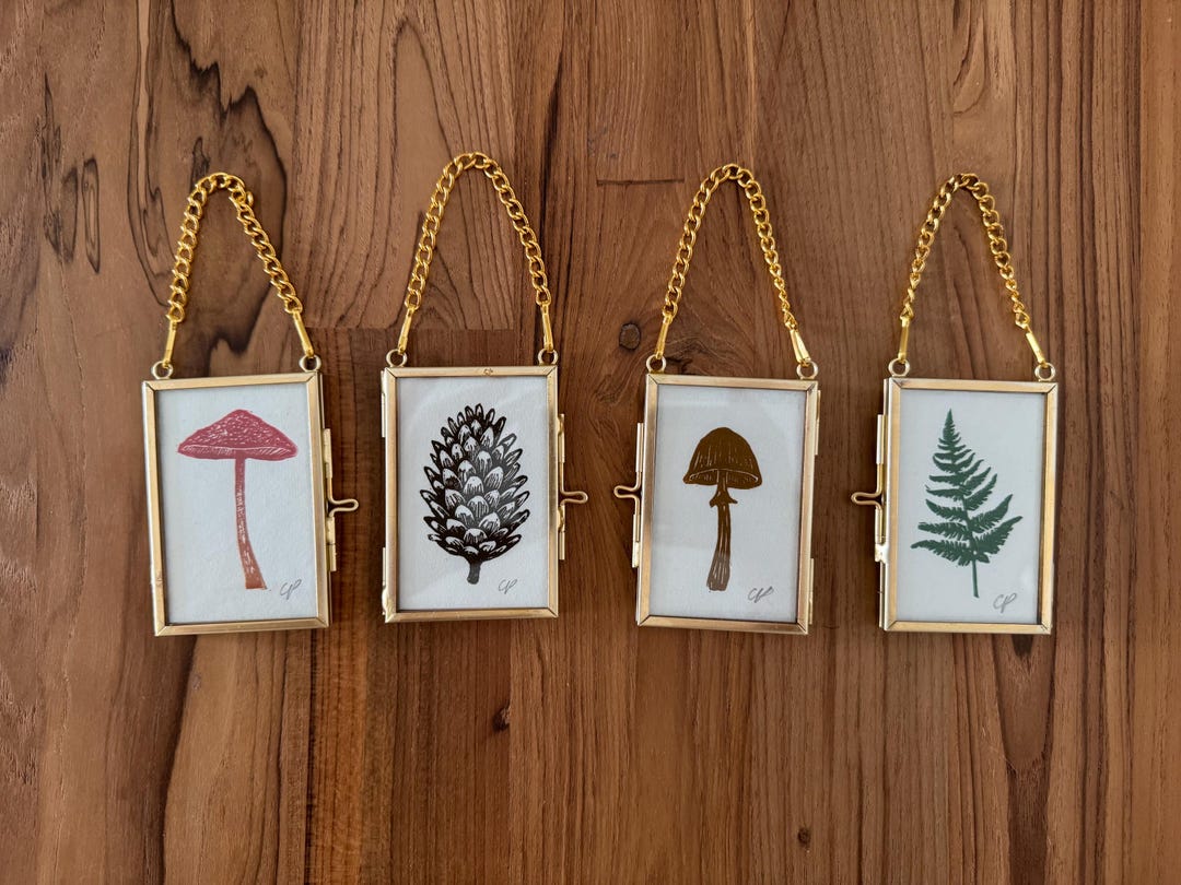 Mini Glass Frame Linocut, Ornament, Hand-printed, Double-sided Art - Etsy