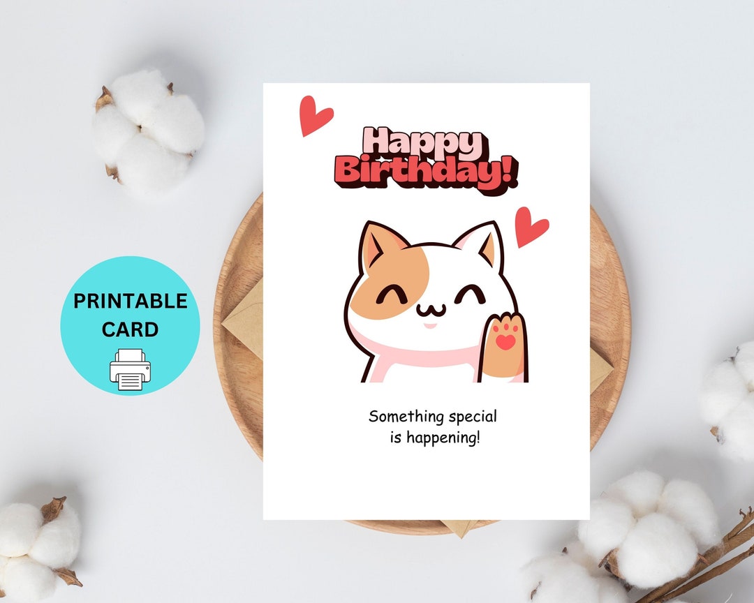 Printable Birthday Card, Cute Cat Birthday for Friend, Mom, Dad ...