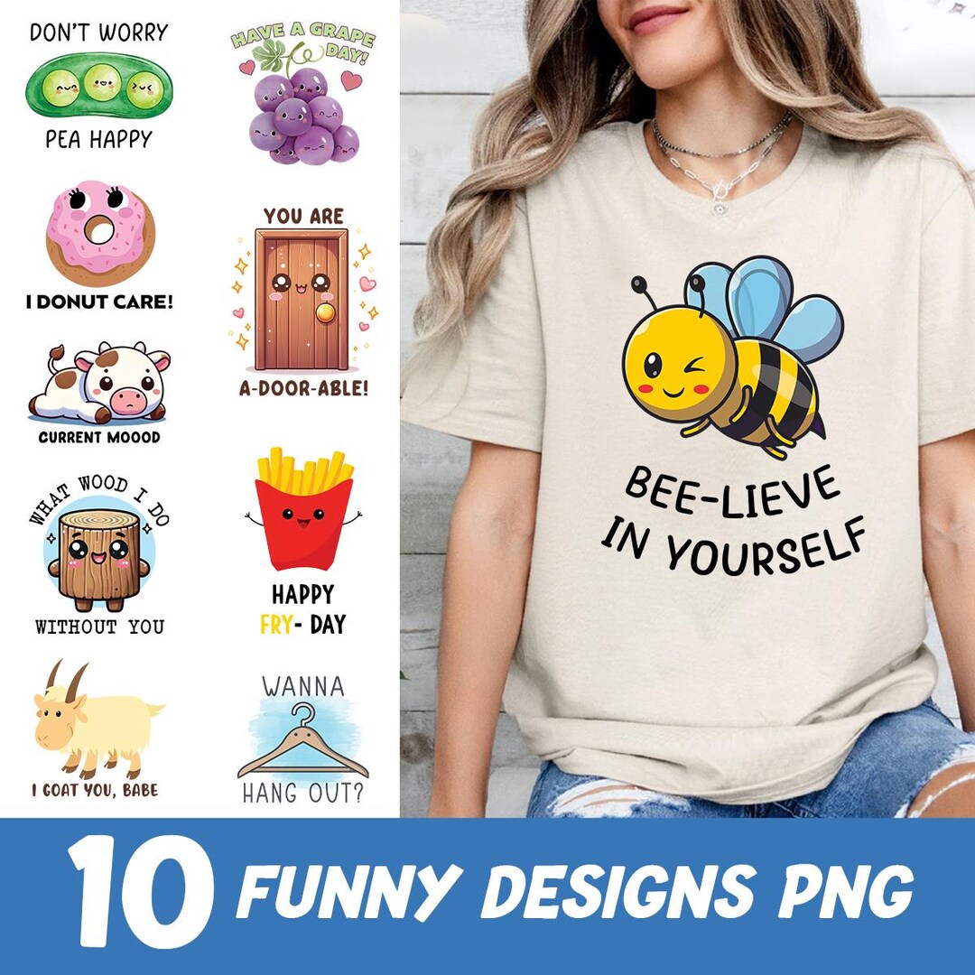 10 Funny Cute Pun Designs PNG, Cute Kawaii Pun Stickers Png, Funny ...