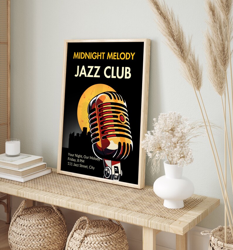 Jazz Club Digital Poster, Retro Microphone Poster, Jazz Poster, Jazz ...
