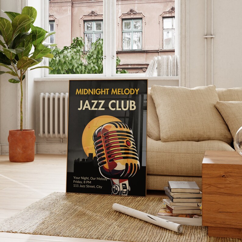 Jazz Club Digital Poster, Retro Microphone Poster, Jazz Poster, Jazz ...