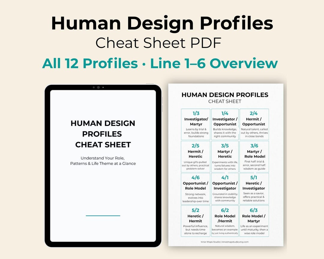 Human Design All 12 Profiles Cheat Sheet Line 1-6 Printable Chart (PDF ...