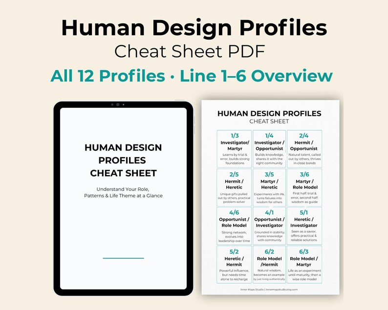 Human Design All 12 Profiles Cheat Sheet Line 1-6 Printable Chart (PDF ...