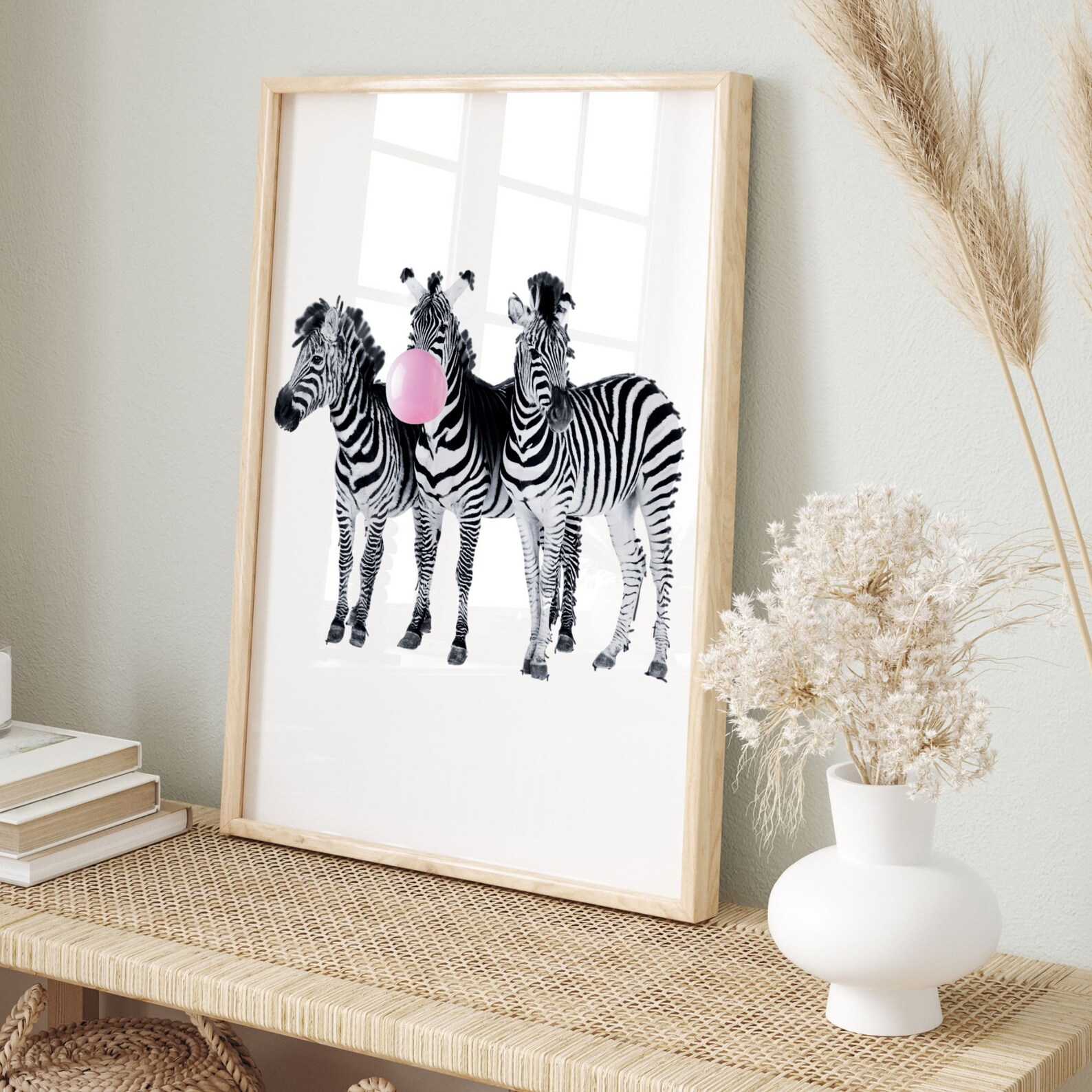 Zebra Bubble Gum Balloon Poster, Black and White Zebra Digital Poster ...