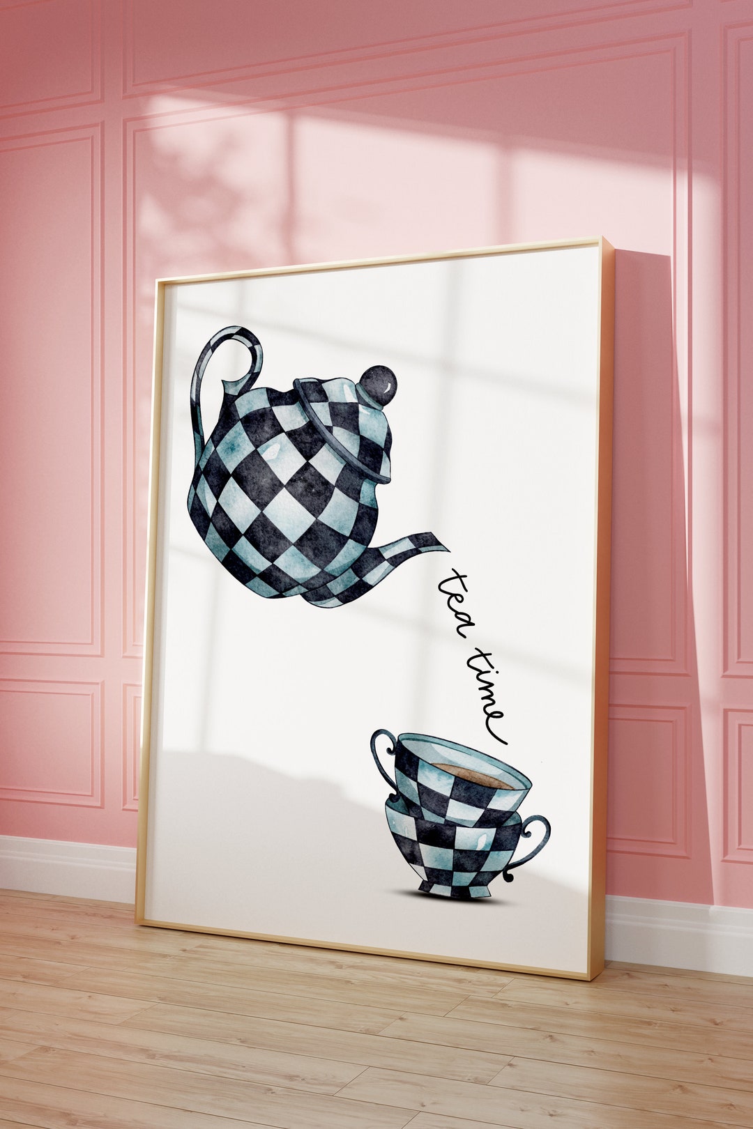 Tea Time Poster, Teapot & Tea Cups Wall Art, Minimalist Kitchen Wall ...