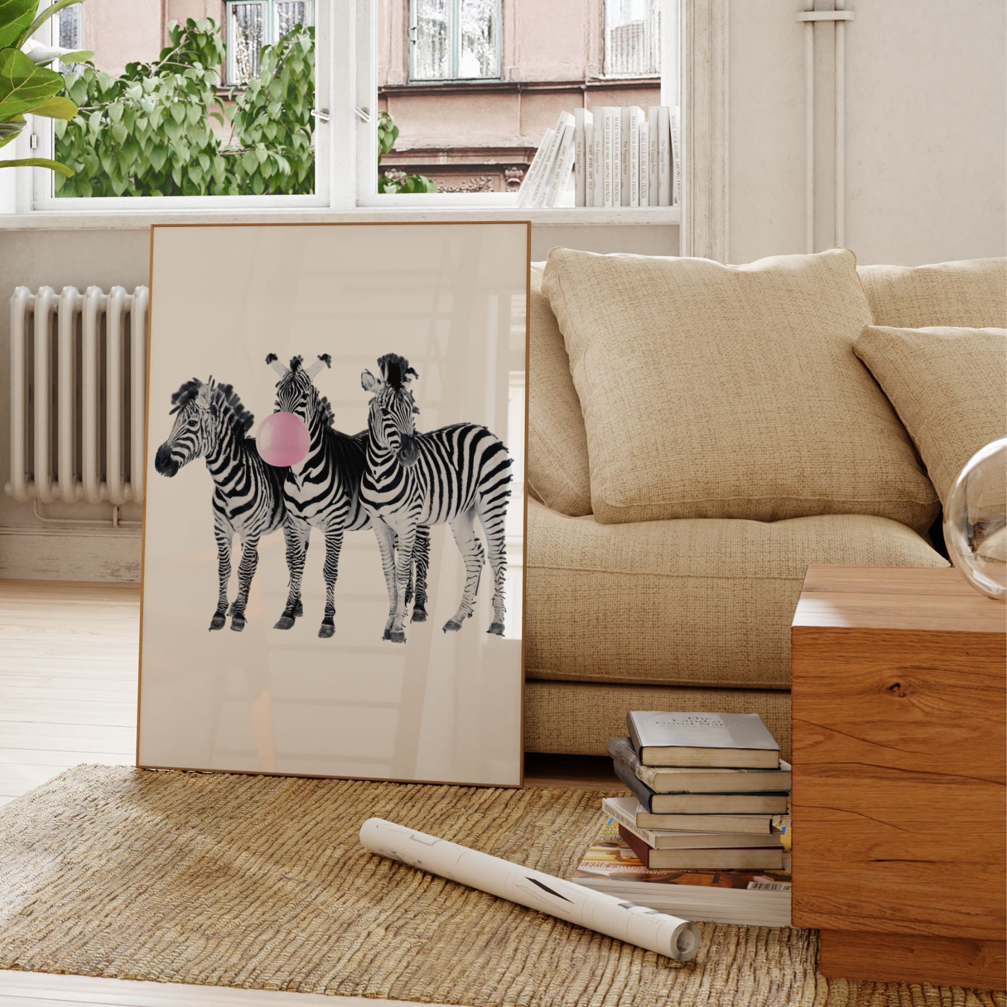 Zebra Bubble Gum Balloon Poster, Black and White Zebra Digital Poster ...