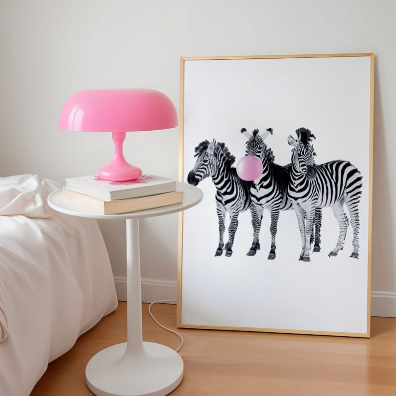 Zebra Bubble Gum Balloon Poster, Black and White Zebra Digital Poster ...