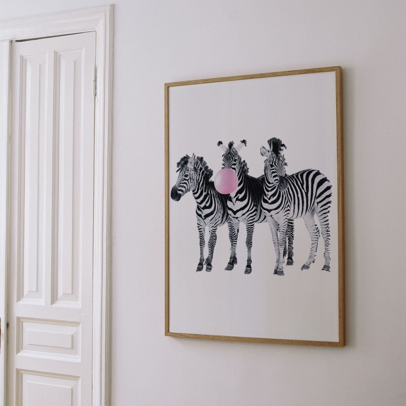 Zebra Bubble Gum Balloon Poster, Black and White Zebra Digital Poster ...