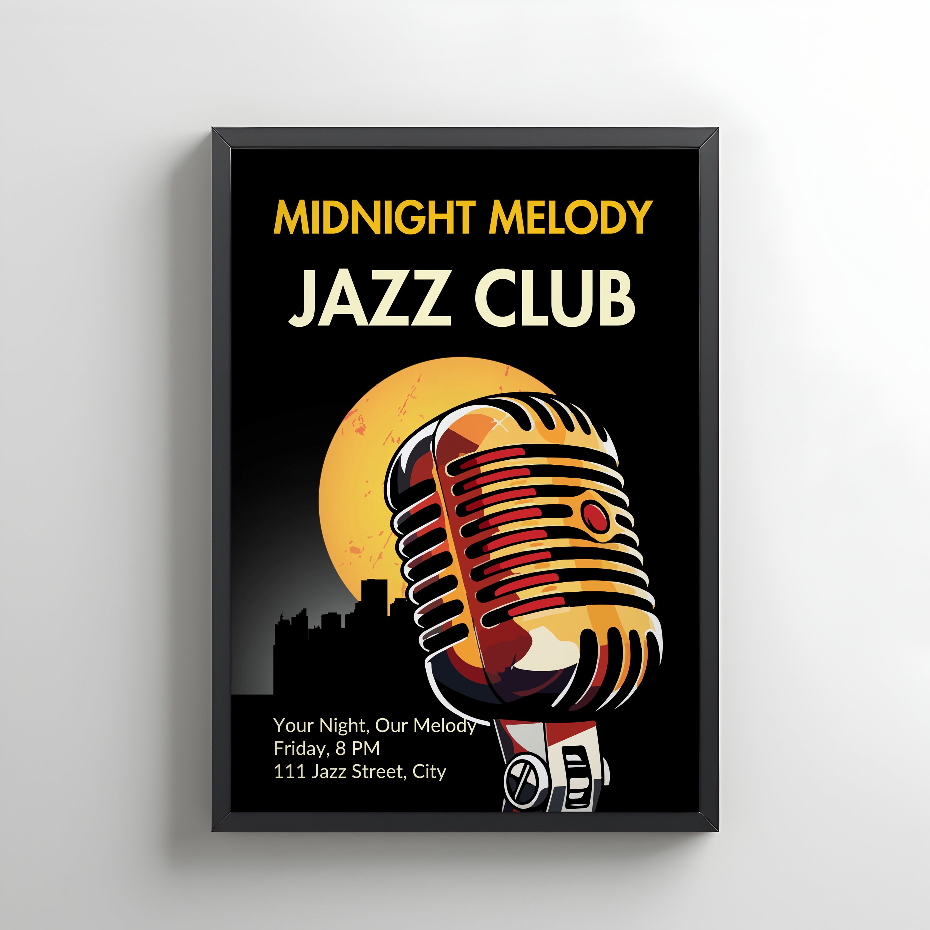 Jazz Club Digital Poster, Retro Microphone Poster, Jazz Poster, Jazz ...