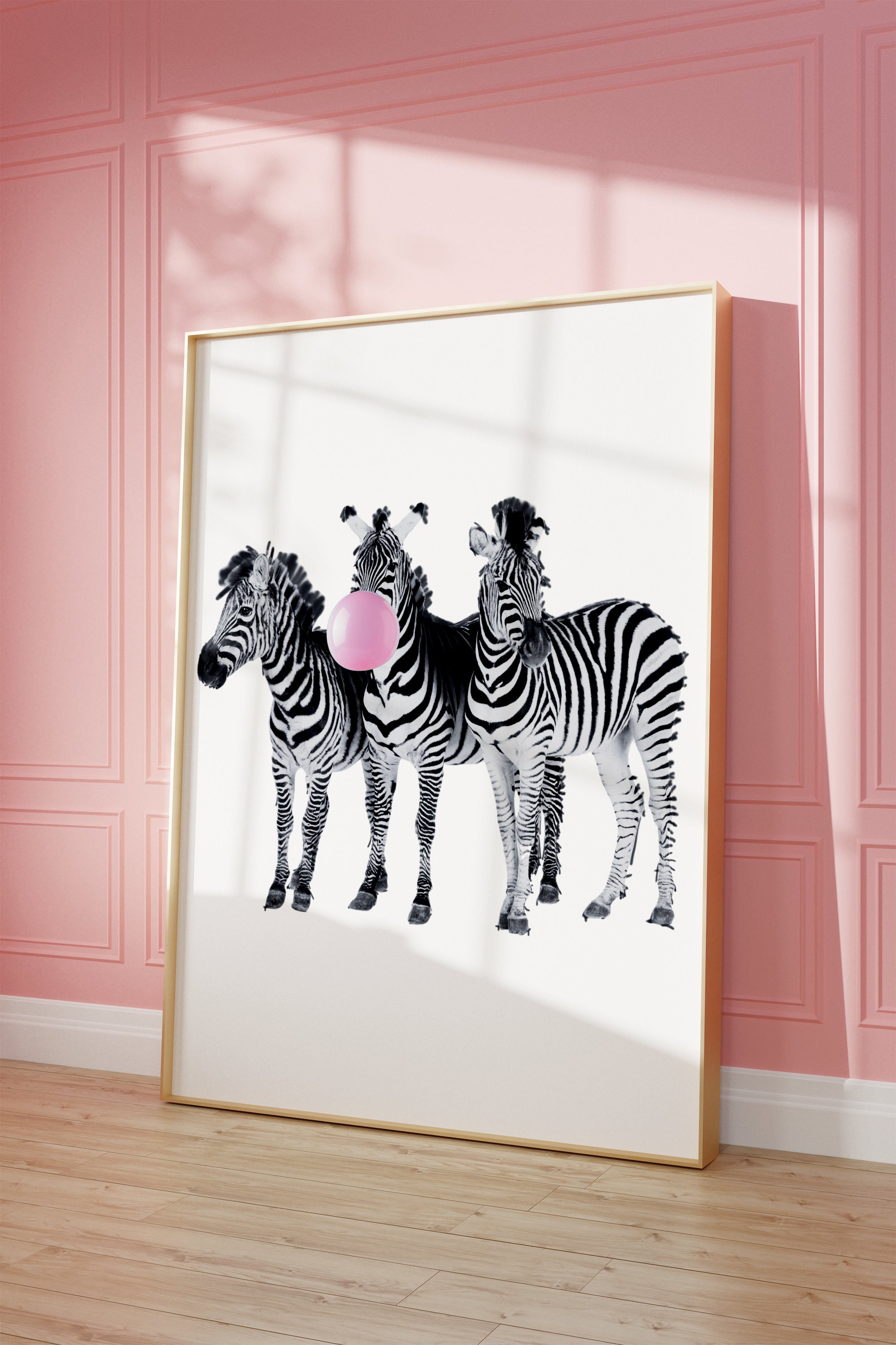 Zebra Bubble Gum Balloon Poster, Black and White Zebra Digital Poster ...