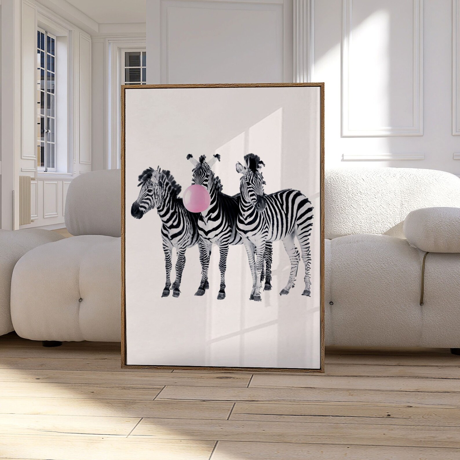 Zebra Bubble Gum Balloon Poster, Black and White Zebra Digital Poster ...
