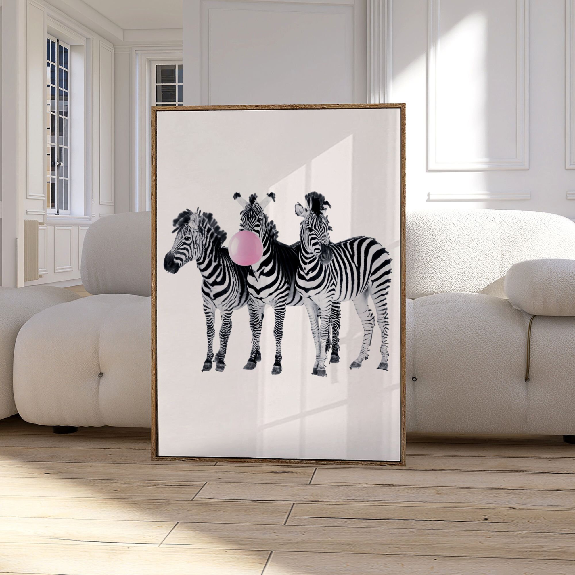 Zebra Bubble Gum Balloon Poster, Black and White Zebra Digital Poster ...