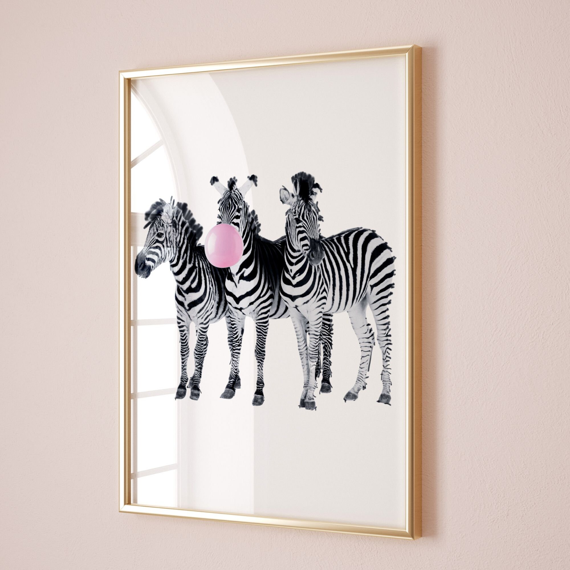 Zebra Bubble Gum Balloon Poster, Black and White Zebra Digital Poster ...