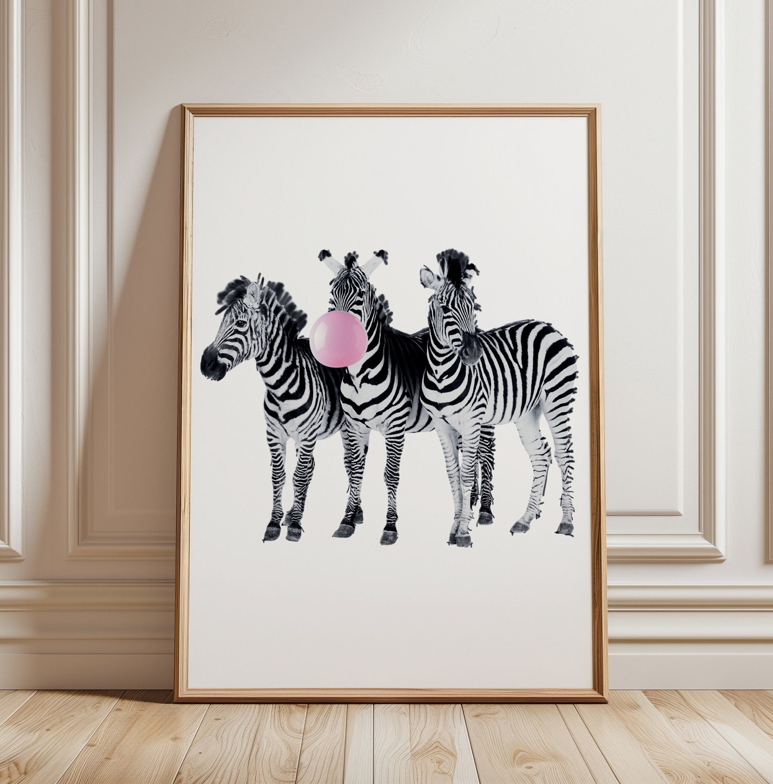 Zebra Bubble Gum Balloon Poster, Black and White Zebra Digital Poster ...