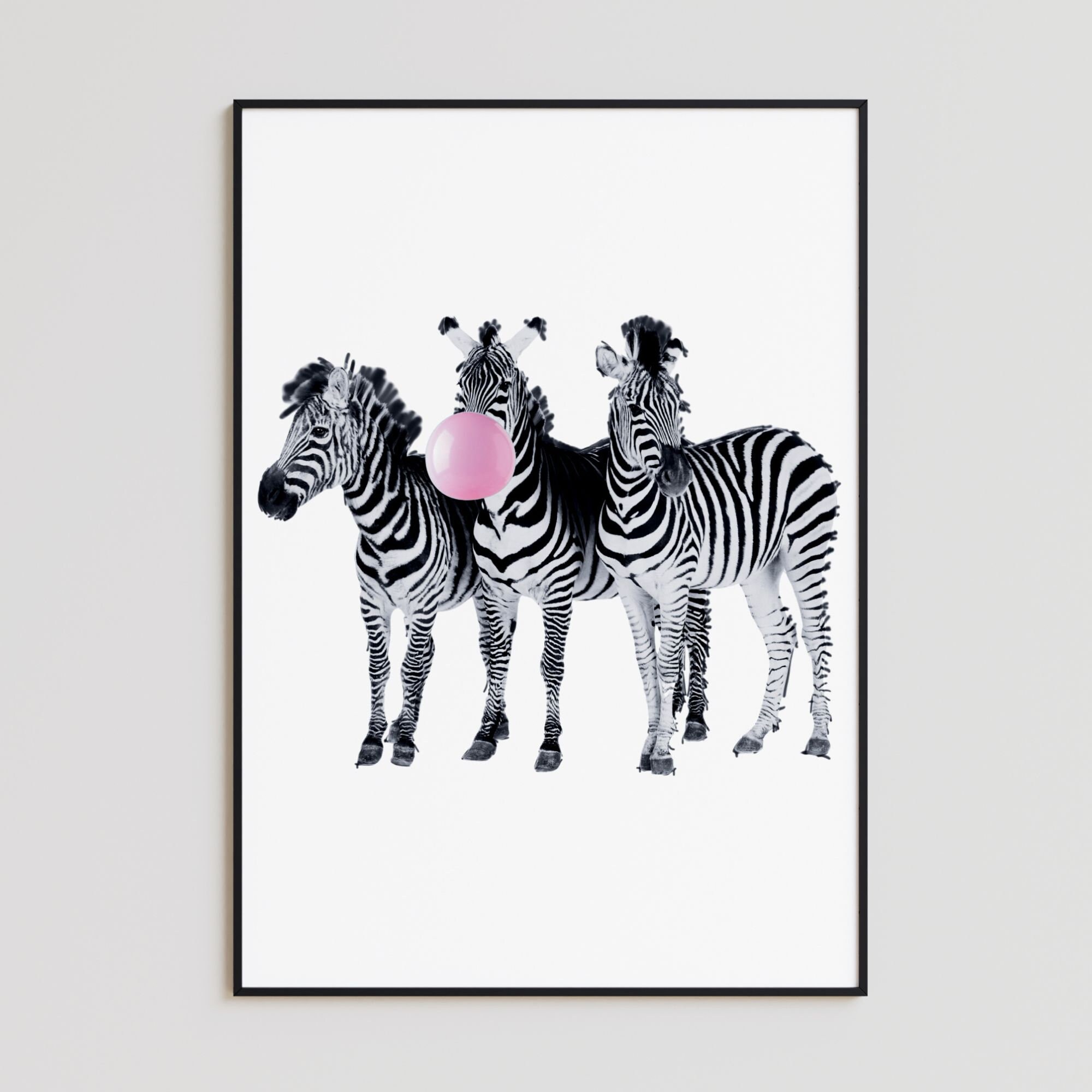 Zebra Bubble Gum Balloon Poster, Black and White Zebra Digital Poster ...