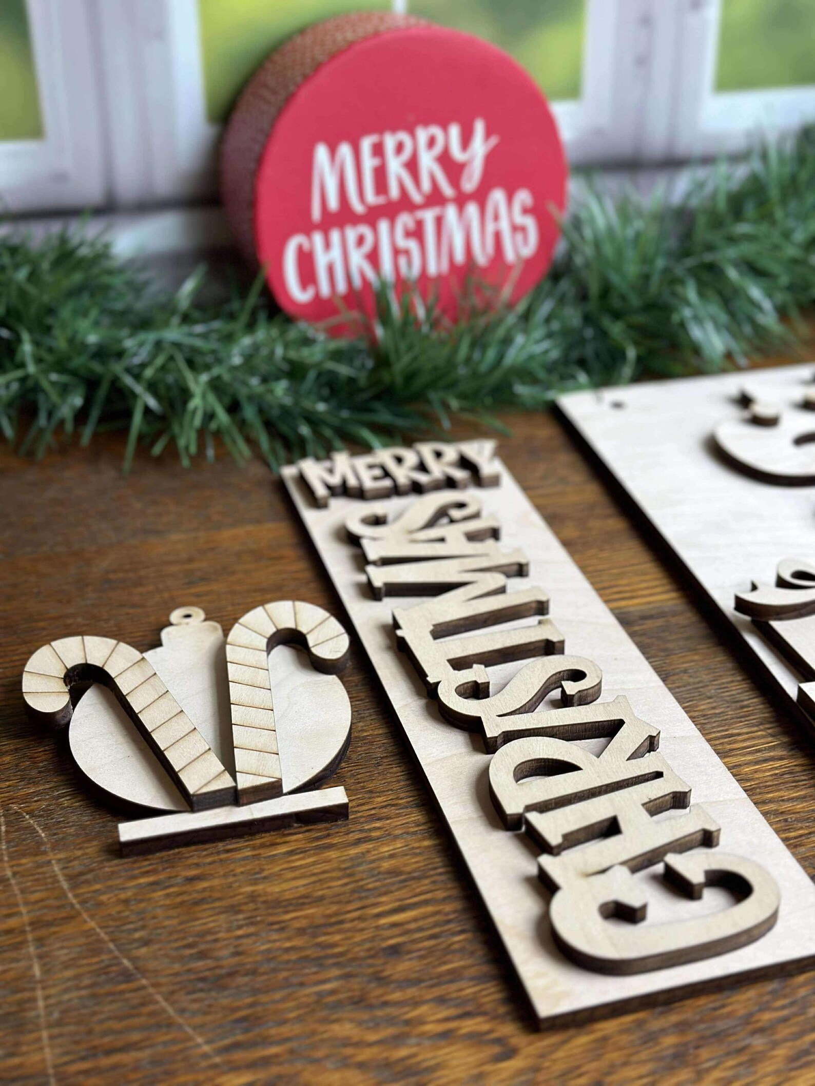Merry Christmas Sign Painting Kit, Unfinished Wood Christmas Tree Shelf ...