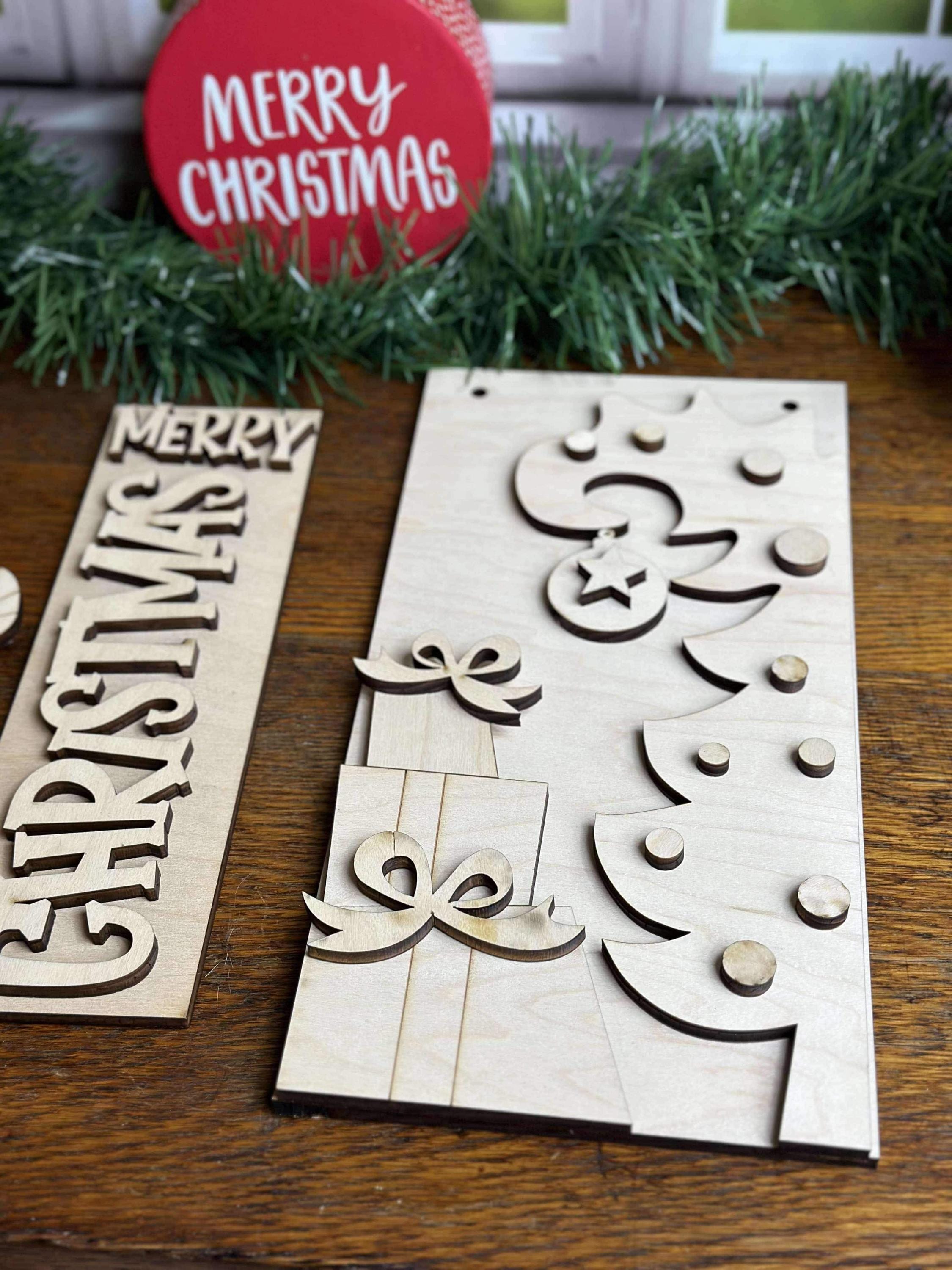 Merry Christmas Sign Painting Kit, Unfinished Wood Christmas Tree Shelf ...
