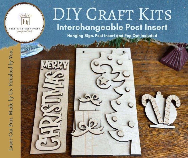 Merry Christmas Sign Painting Kit, Unfinished Wood Christmas Tree Shelf ...