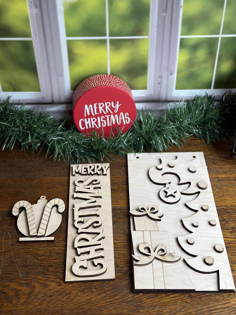 Merry Christmas Sign Painting Kit, Unfinished Wood Christmas Tree Shelf ...