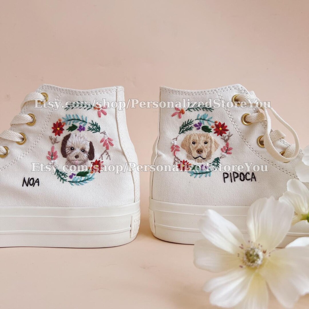 Personalized Pet Portrait Embroidered Converse High Tops: Custom Dog ...