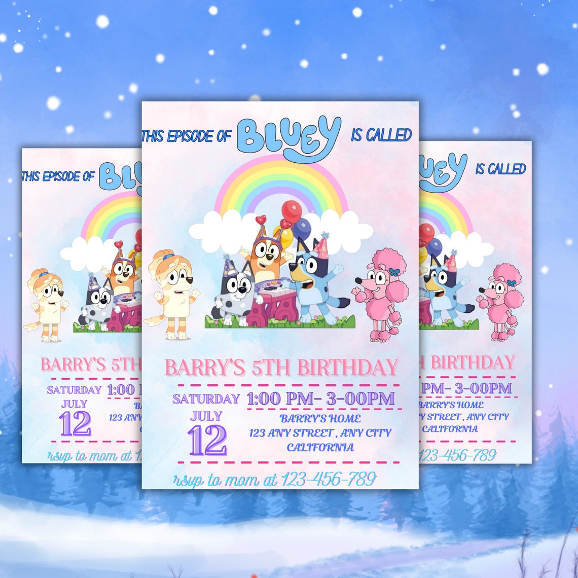 Kids Editable Bluey Birthday Invitation Template, Printable Birthday ...