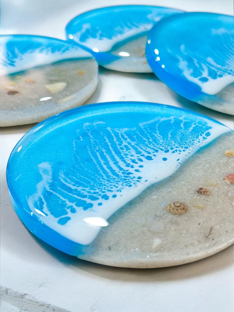 Resin Beach Coasters Epoxy Resin Ocean Coasters Gift Beach Wedding ...