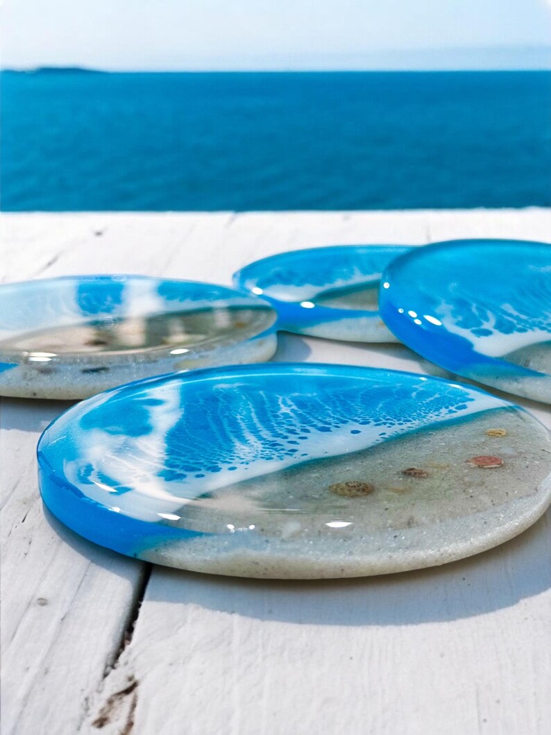 Resin Beach Coasters Epoxy Resin Ocean Coasters Gift Beach Wedding ...