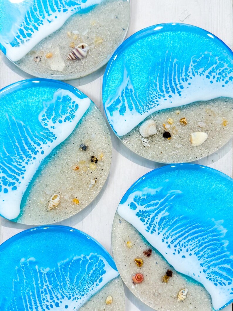 Resin Beach Coasters Epoxy Resin Ocean Coasters Gift Beach Wedding ...