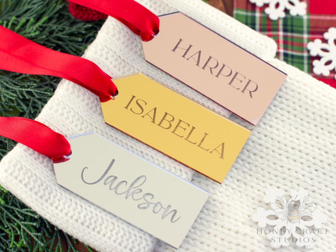 Personalized Stocking Name Tag Mirrored Acrylic Name Tag Engraved ...