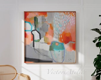 Turquoise & Orange Abstract Wall Art Print 'fiesta' - Etsy UK