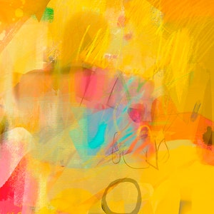 Bright and Vibrant Yellow Wall Art Abstract Painting Print, Large ...