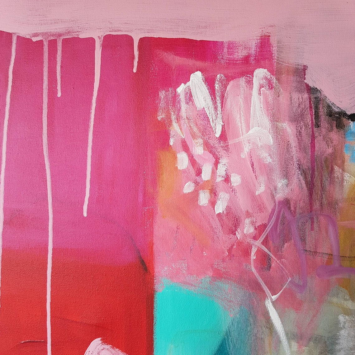 Pink mustard abstract print Large abstract wall art Living | Etsy