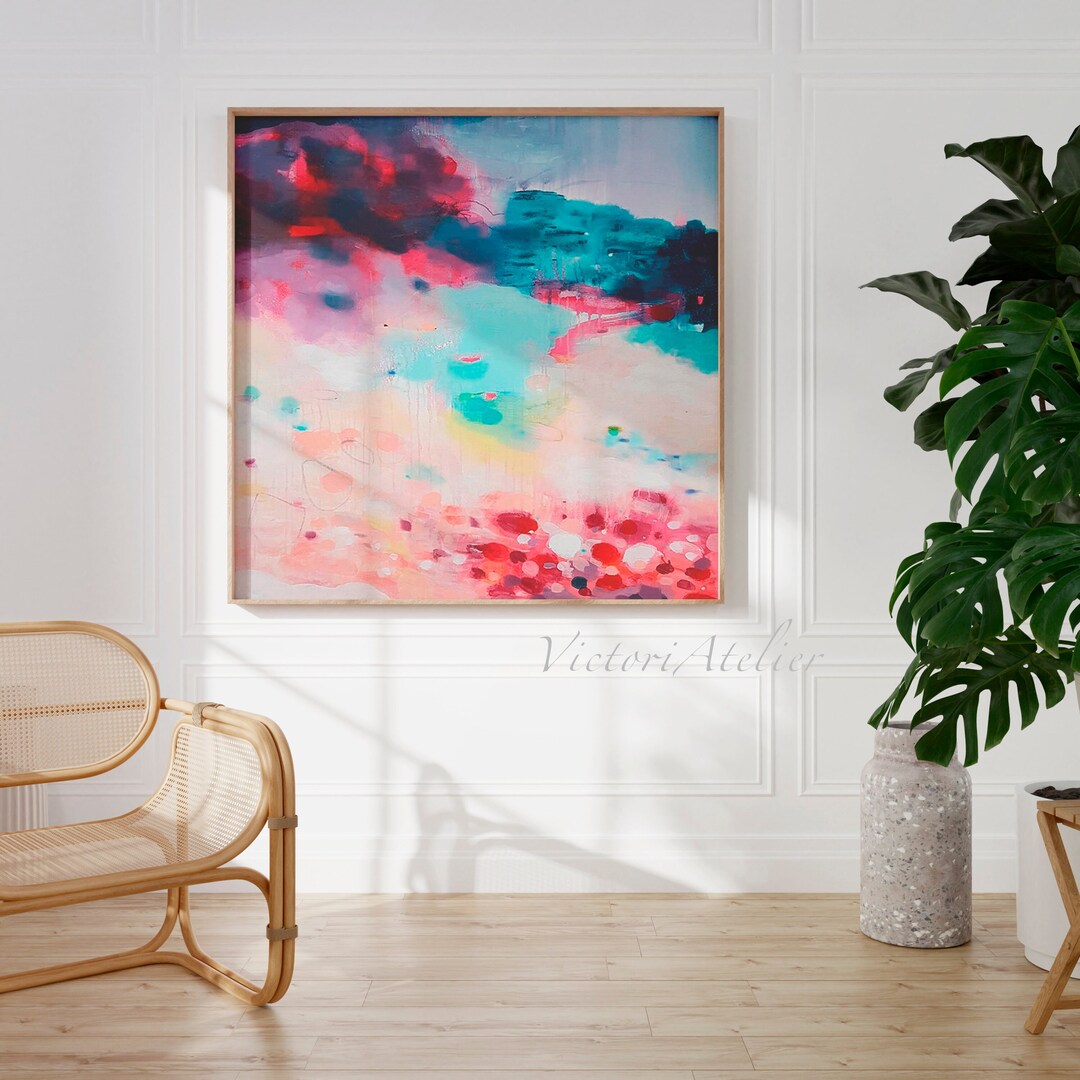 Abstract Field Landscape With Purple Clouds, Large Abstract Painting ...