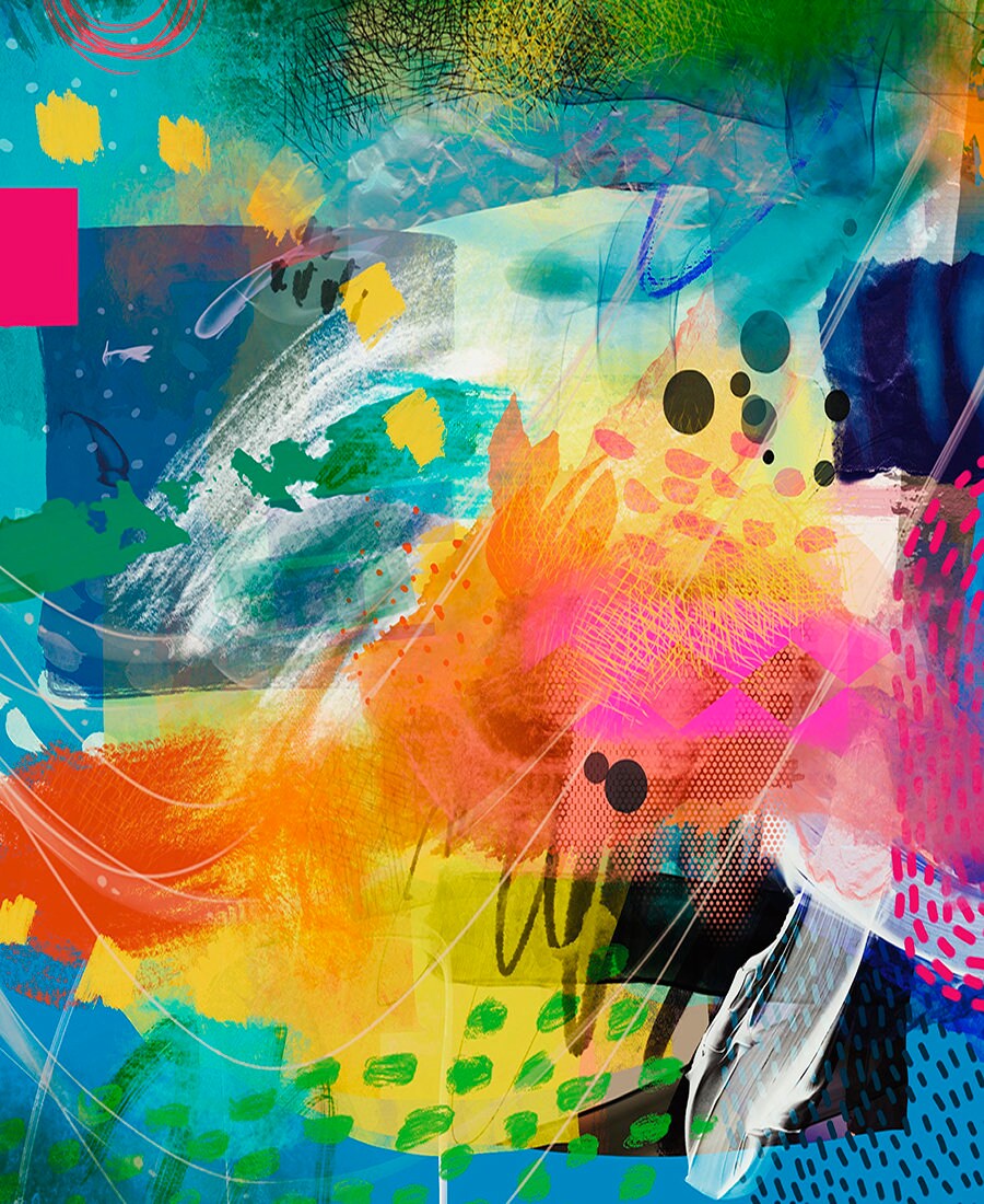 Blue Multicolor Abstract Giclée Print, Modern Wall Art - Etsy