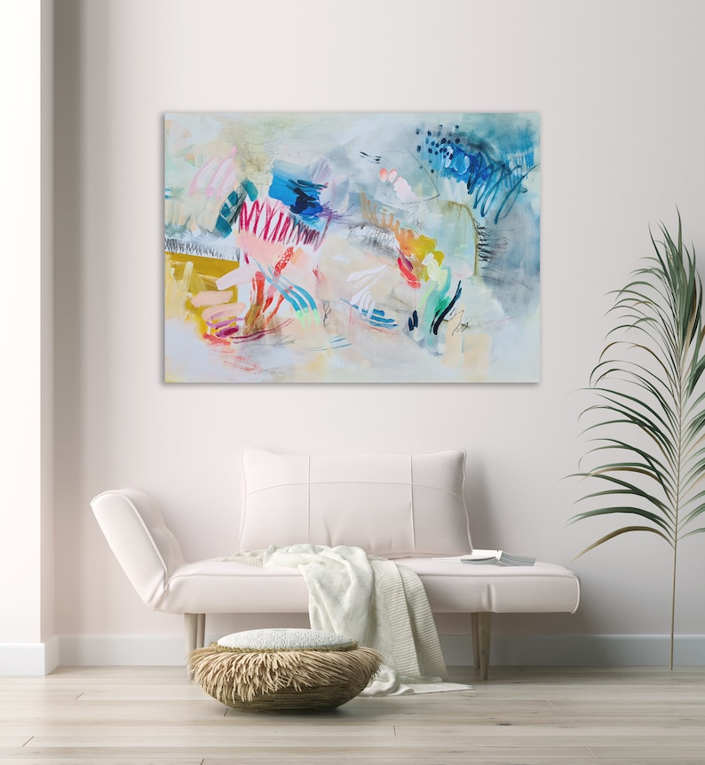 Large Abstract Painting Print, Blue Multicolored Wall Art - Etsy