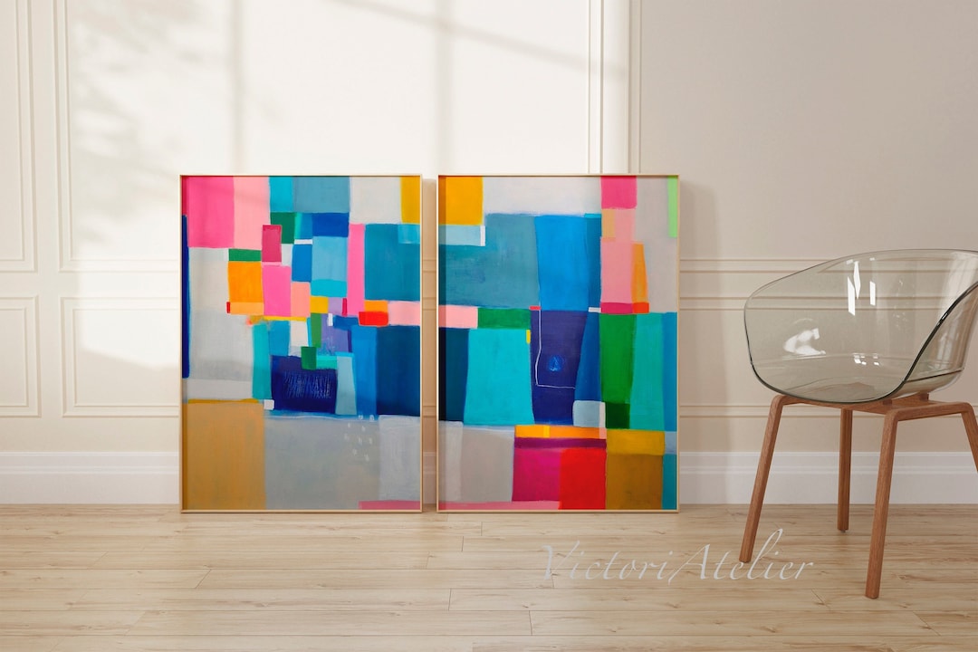 Abstract Prints Set, Set of 2 Large Prints, Colorful Multicolor Large ...