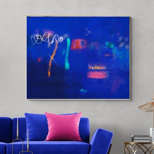 Royal Blue Modern Abstract Wall Art, Blue Abstract Painting, Bright ...