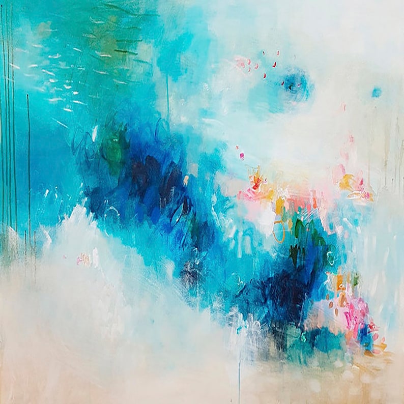 Extra Large Turquoise Abstract Art Print, Modern Giclée Canvas - Etsy