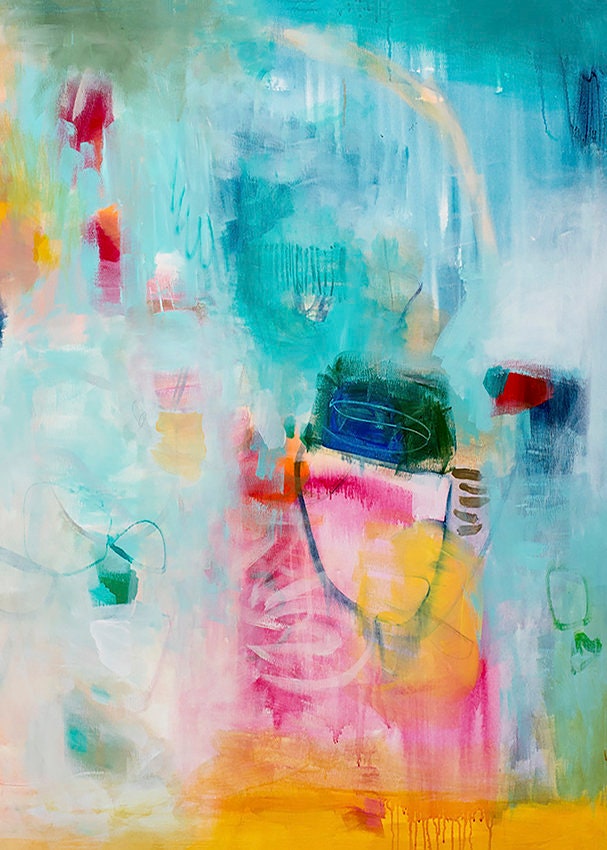 Light Blue Set of 2 Large Prints, Colorful Abstract Painting Set ...